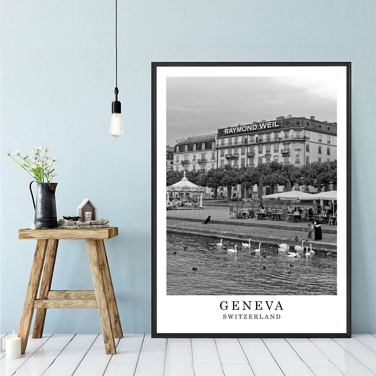 Geneva Travel Poster Geneva Black and White Photo Geneva City Landmark ...