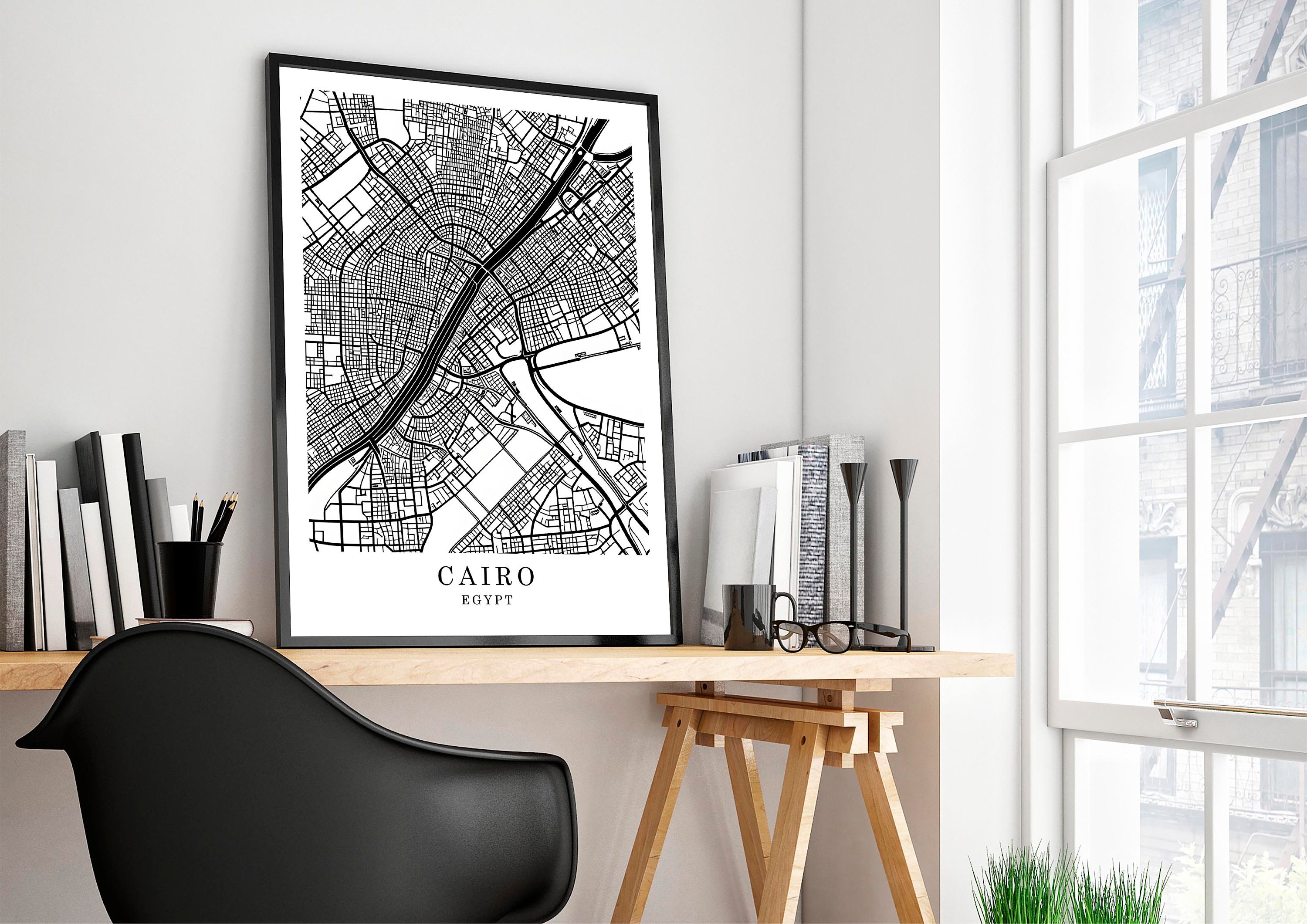 Cairo City Map Print Black and White Map Cairo Minimalist Map Wall Art ...
