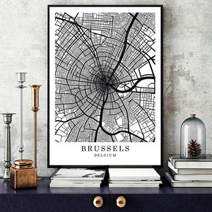 Brussels City Map Print Black and White Map Brussels Minimalist Map ...