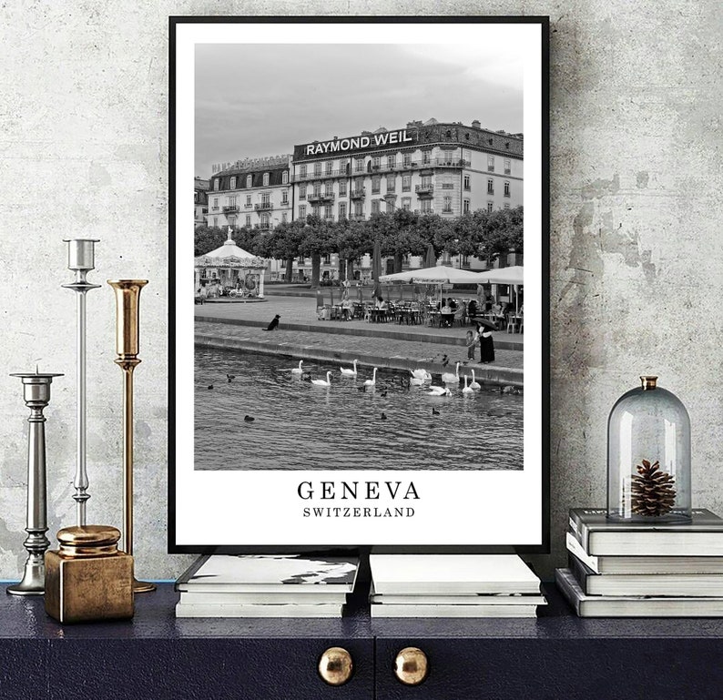 Geneva Travel Poster Geneva Black and White Photo Geneva City Landmark ...
