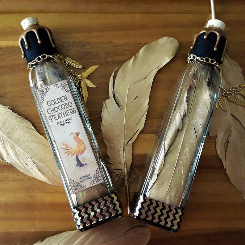 Golden Chocobo Feathers Inspired by Final Fantasy / Apothecary Bottle ...
