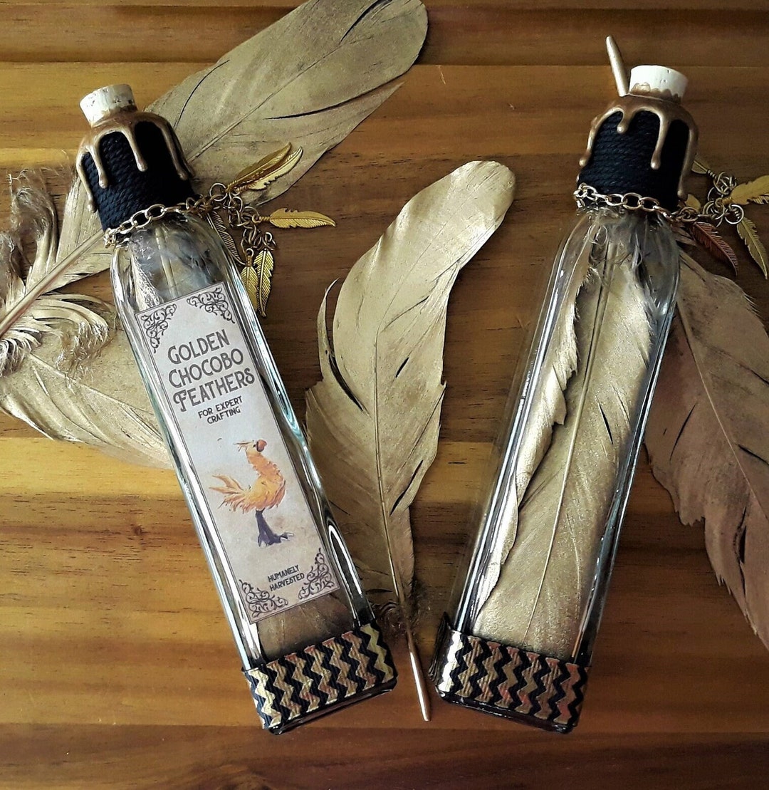 Golden Chocobo Feathers Inspired by Final Fantasy / Apothecary Bottle ...
