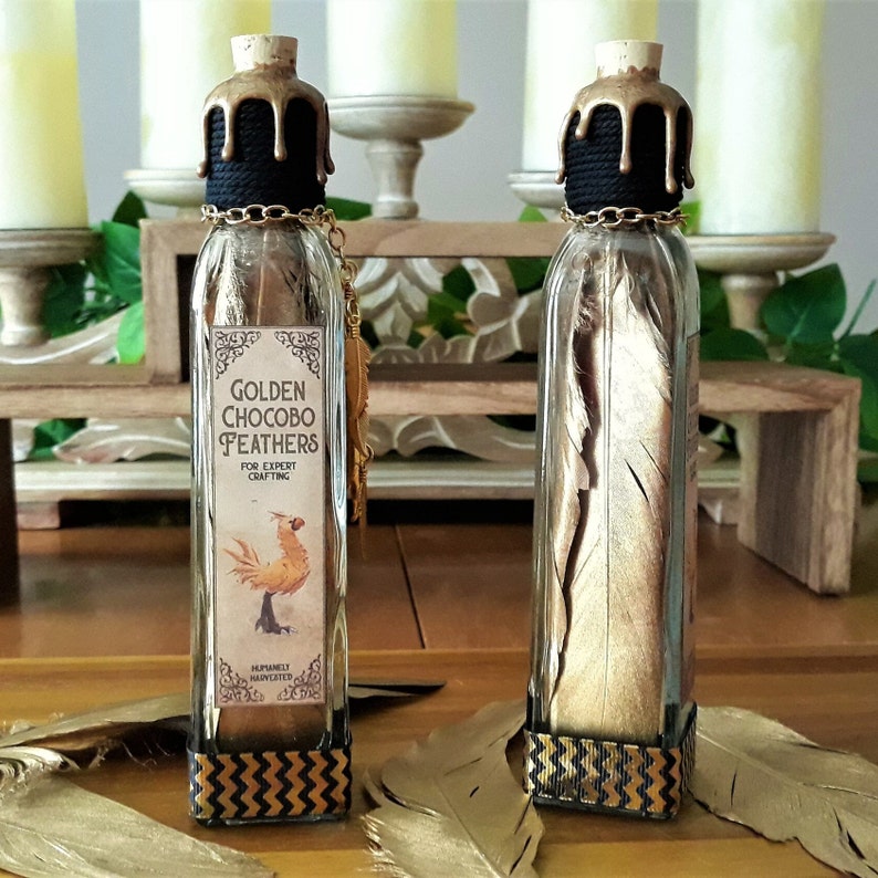 Golden Chocobo Feathers Inspired by Final Fantasy / Apothecary Bottle ...