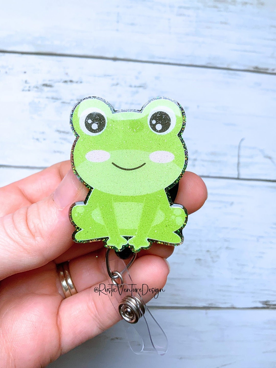 Frog Badge Reel, Cute Sitting Frog - Etsy