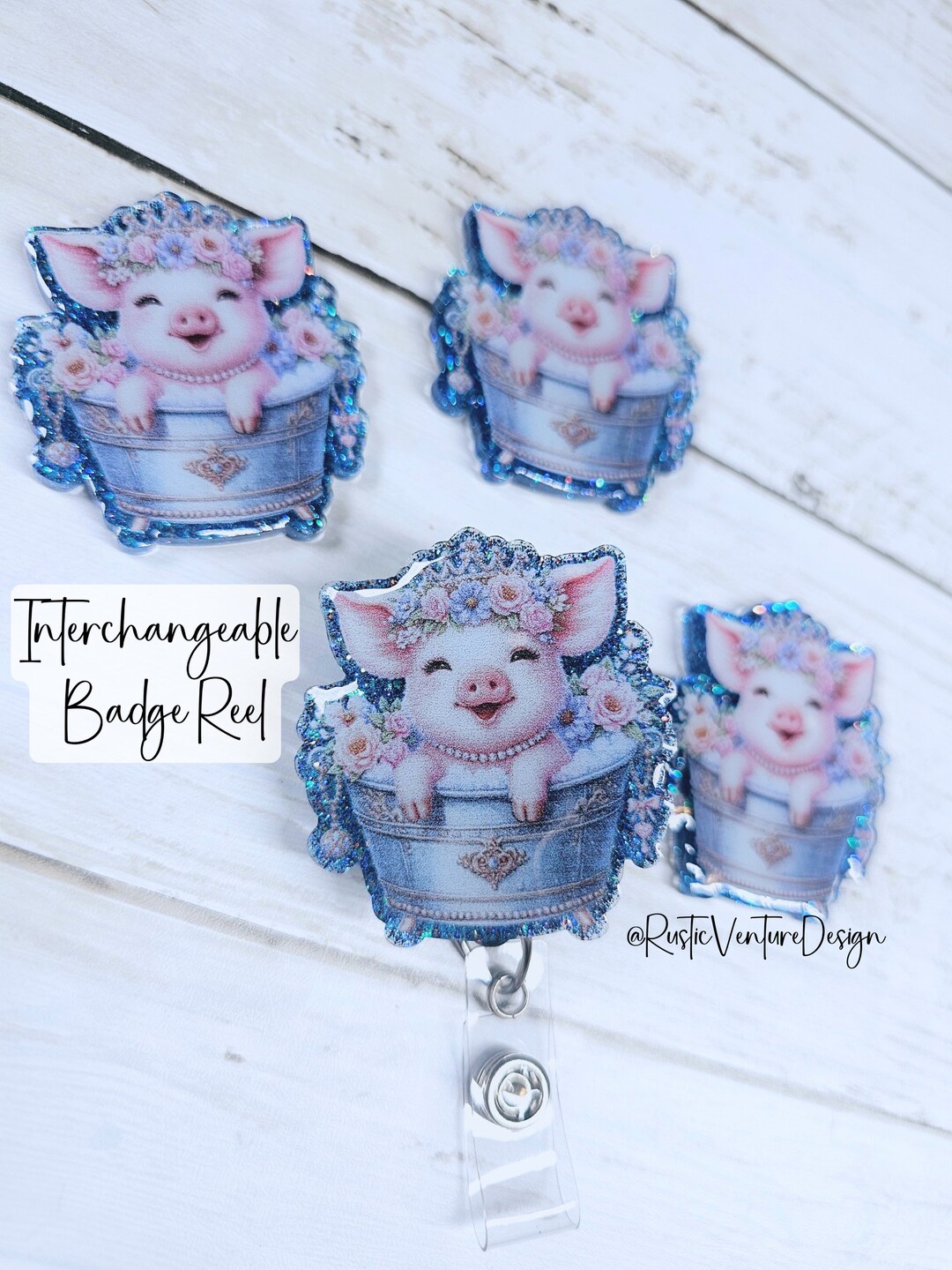 Floral Pig Badge Reel, Cute Animal Badge Reel, Interchangeable Badge ...