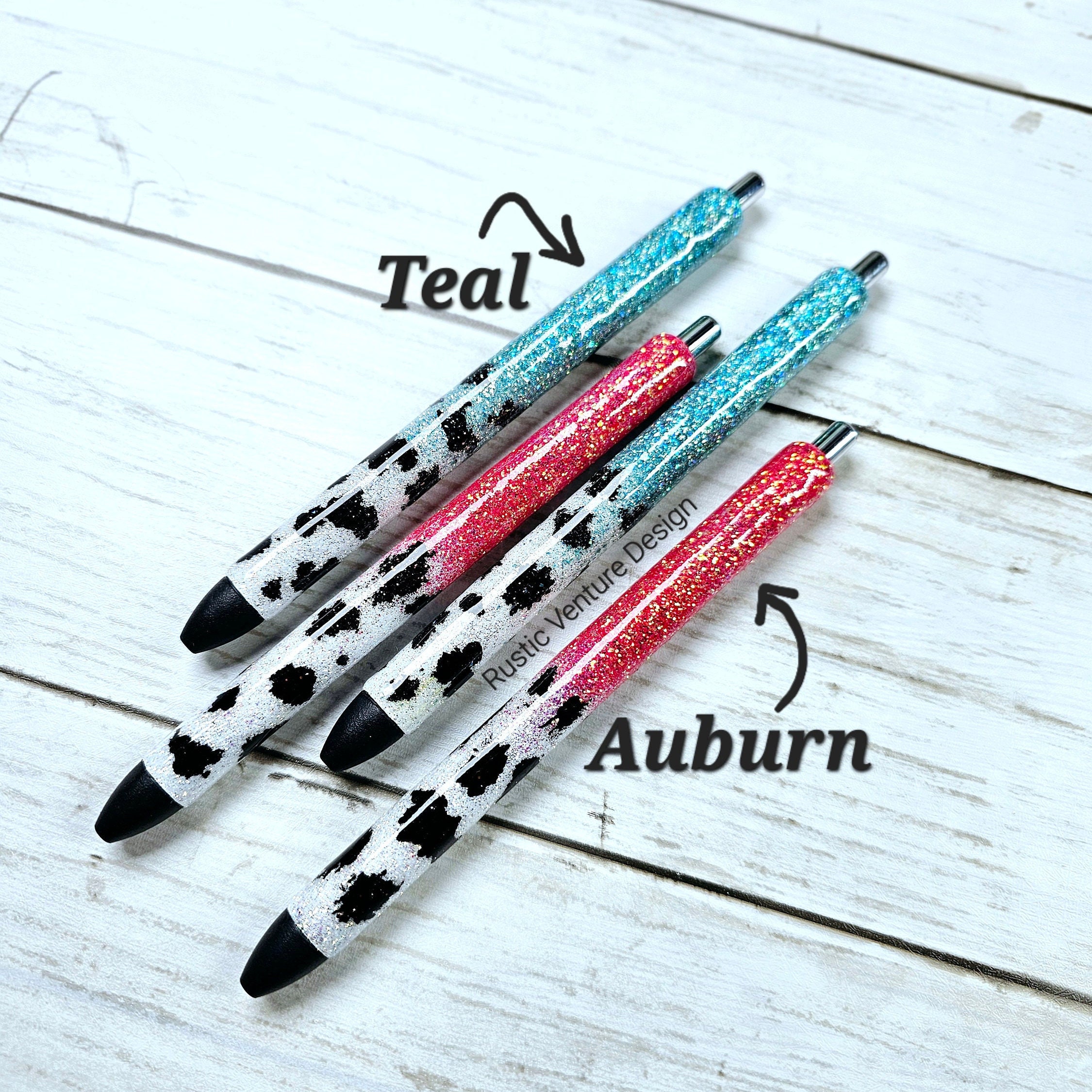 Cow Print Glitter Pens Personalized Western Pens Epoxy Pens - Etsy