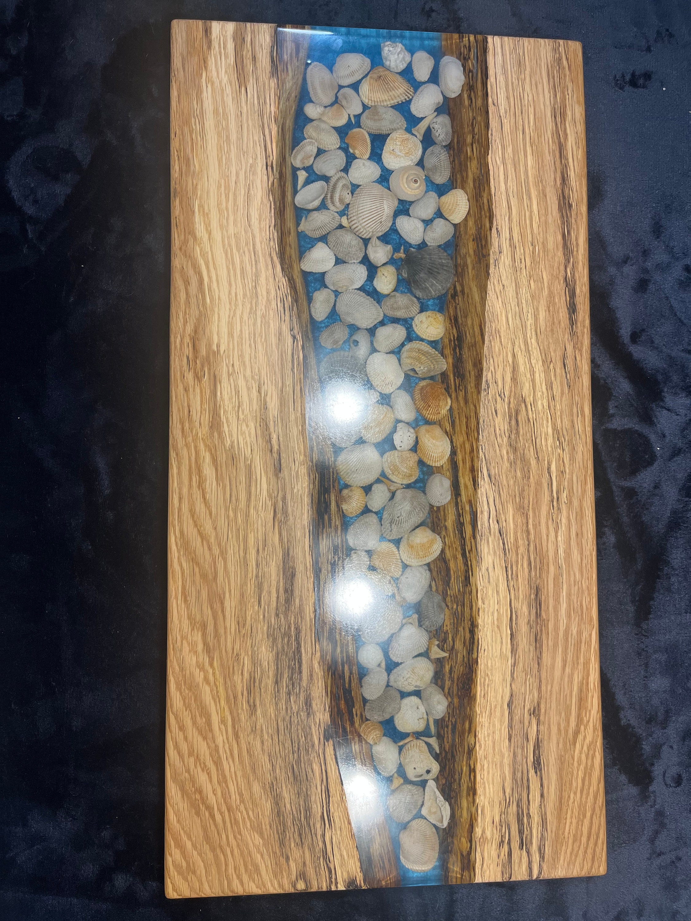 Spalted Oak River Epoxy Seashell Charcuterie Board Made by Cessna Ridge ...
