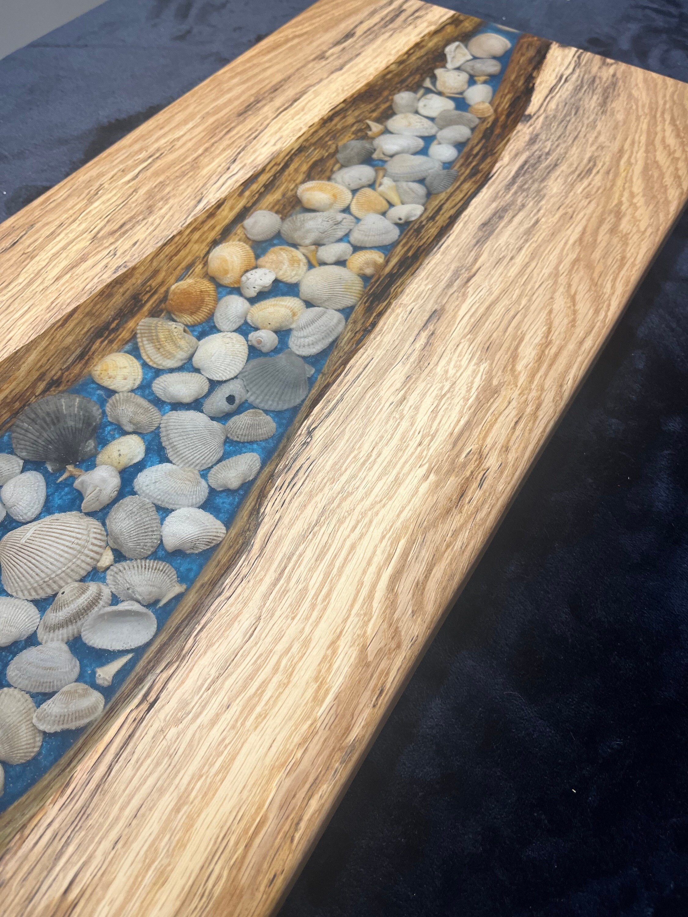 Spalted Oak River Epoxy Seashell Charcuterie Board Made by Cessna Ridge ...