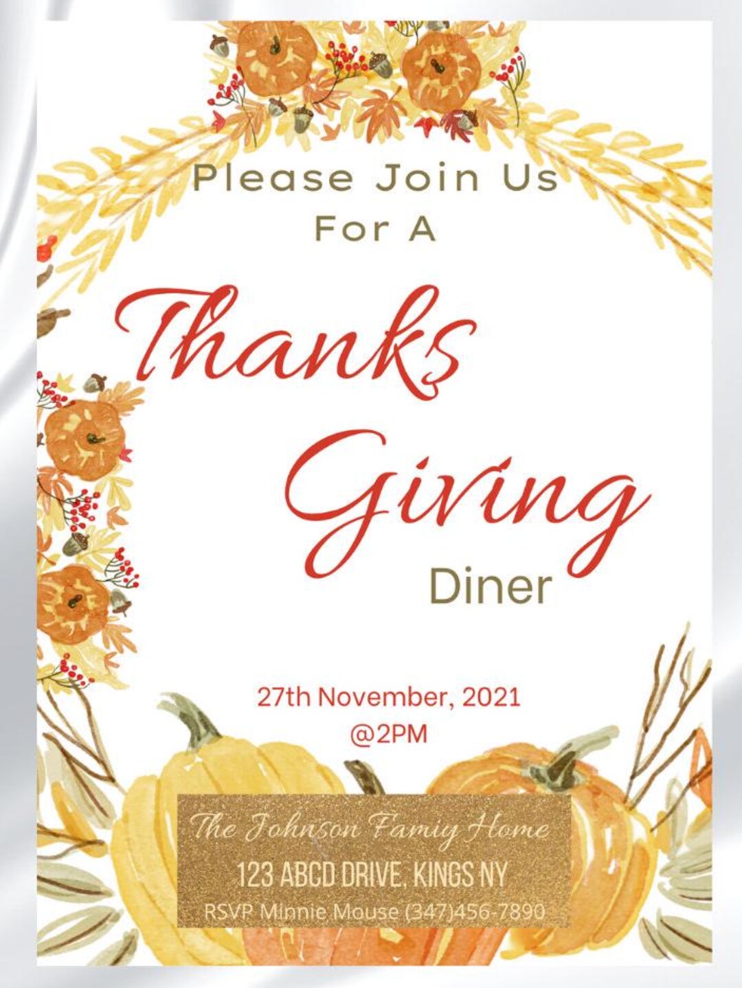 Editable Thanksgiving Dinner Invitation, Printable Template (digital ...