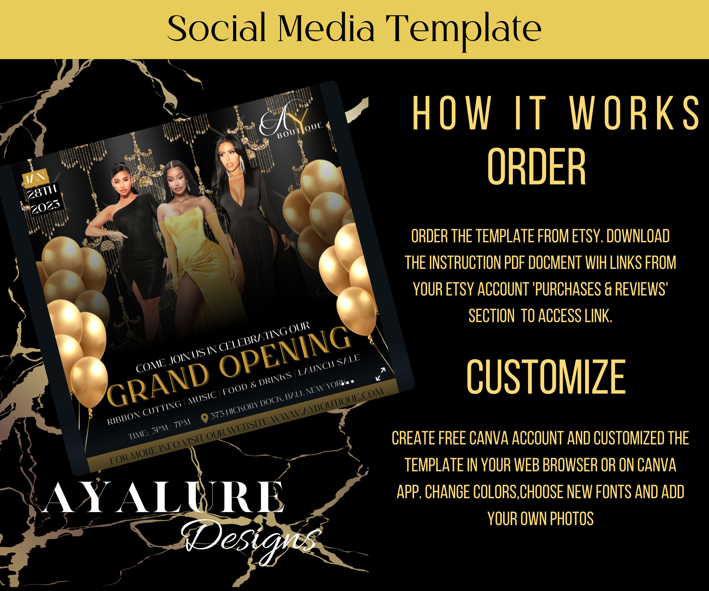 DIY Grand Opening Flyer, Editable Social Media Post, Shop Opening Flyer ...
