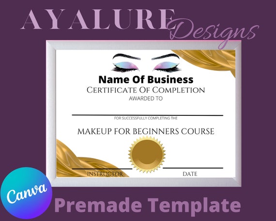 Certificate of Completion Beauty Course Certificate Editable | Etsy