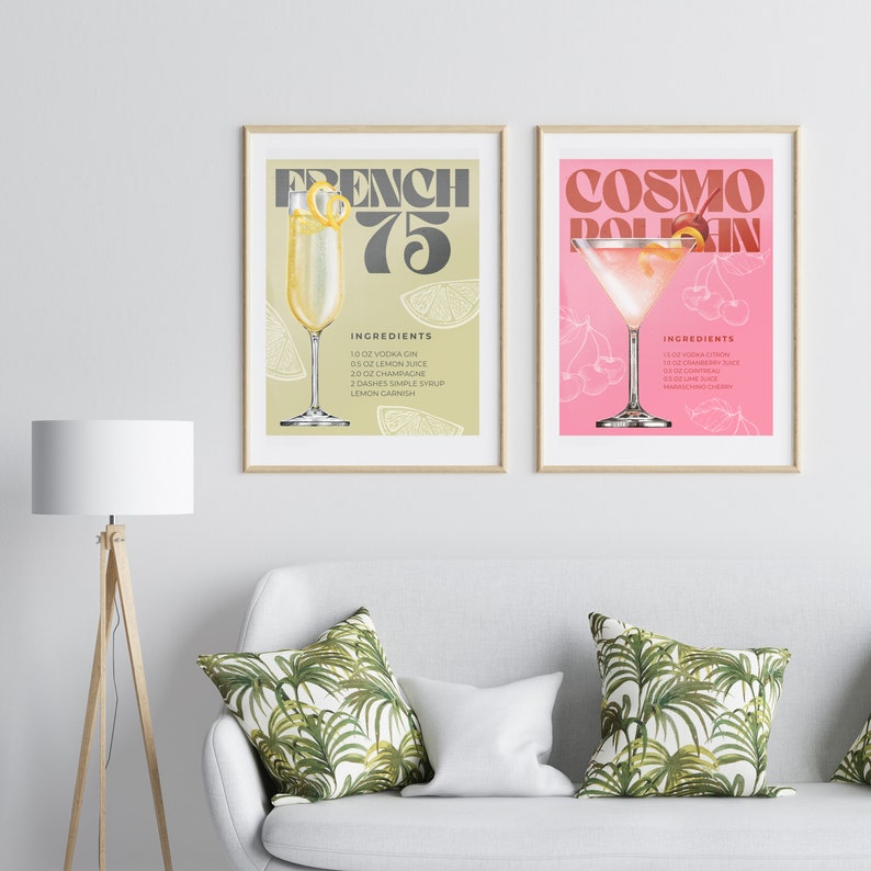Retro Cocktail Recipe Prints, Colorful Bar Cart Art, Set of 9 - Etsy