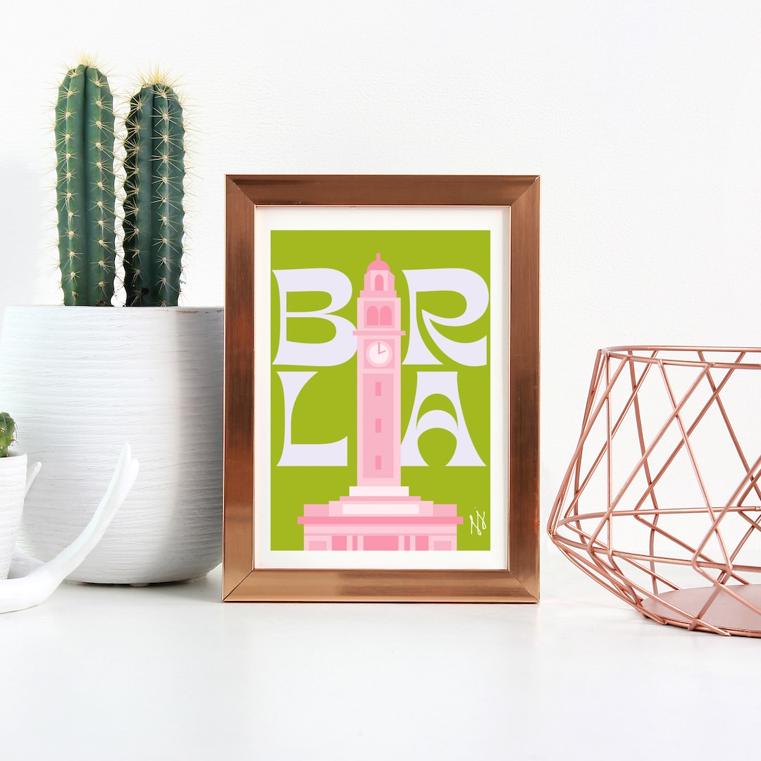 Trendy Pink & Green LSU Baton Rouge Memorial Tower Art Print | Digital ...