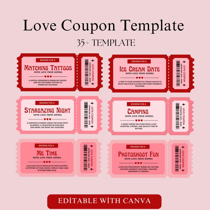 Personalized Love Coupon Template: Editable Printable Romantic Vouchers ...