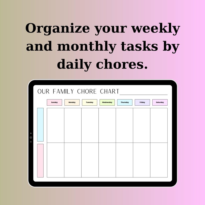 Editable Family Chore Chart Printable, Weekly Household Planner ...