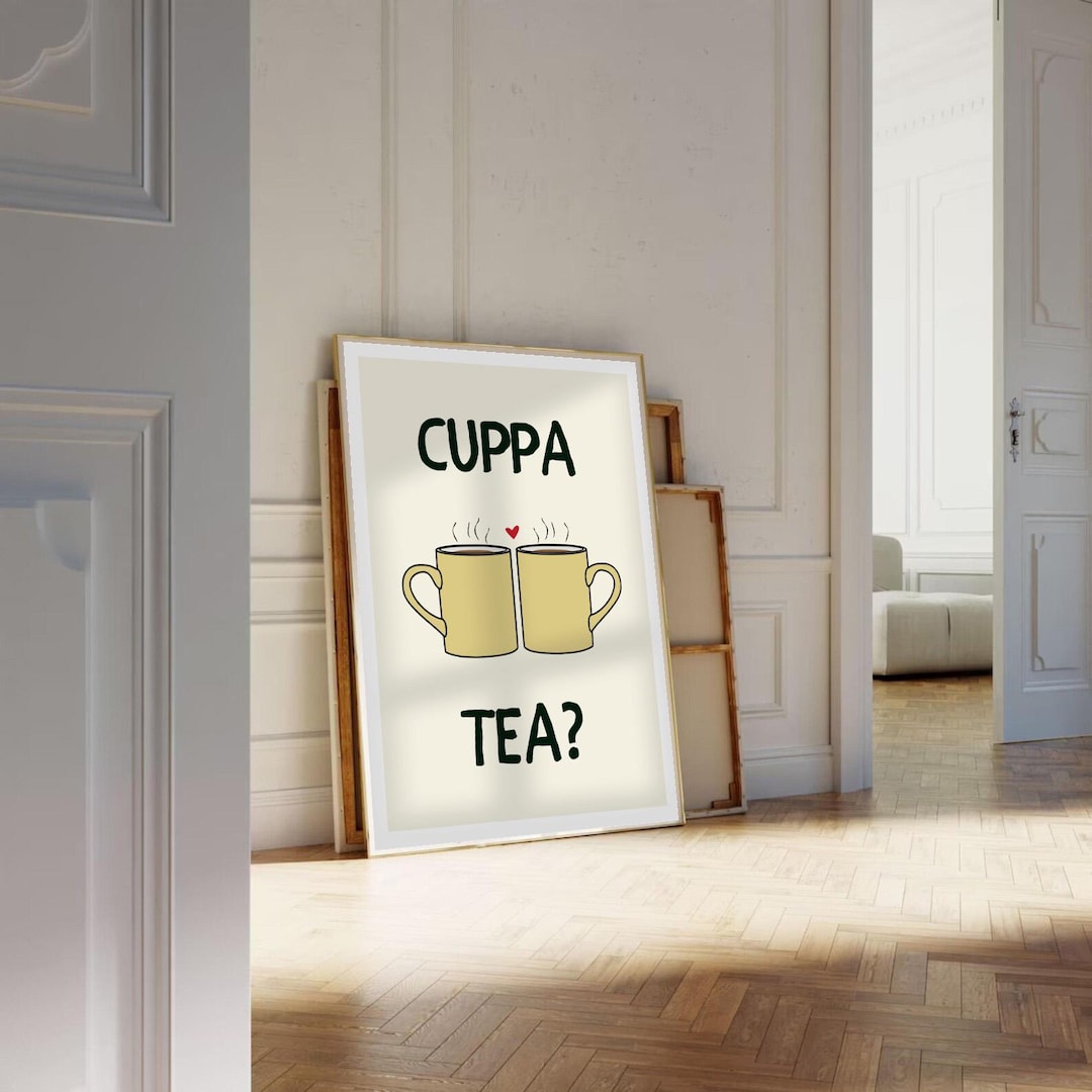 Cuppa Tea Quote Wall Art | Cute Kitchen Digital Print | Cozy Retro Love ...
