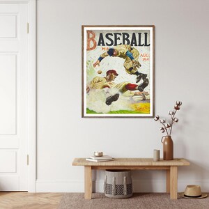 Vintage Drawing Print With Baseball Players | Vintage Art With American ...
