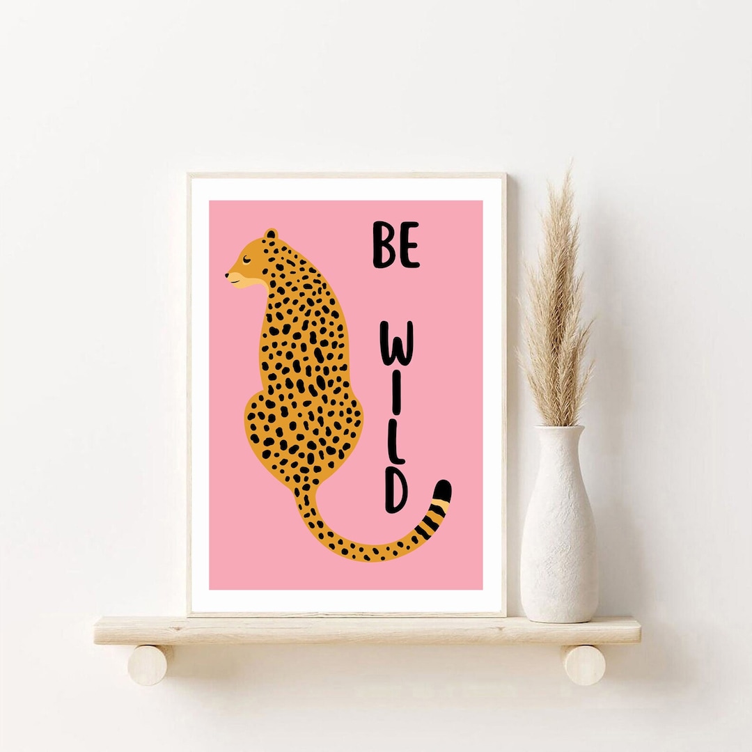 Retro Tiger Print | Pink and Orange Wall Art | Preppy Teen Room Decor ...