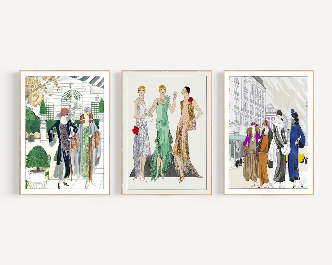 3 Retro Fashion Posters, Vintage Parisian Fashion Catalog Drawing ...