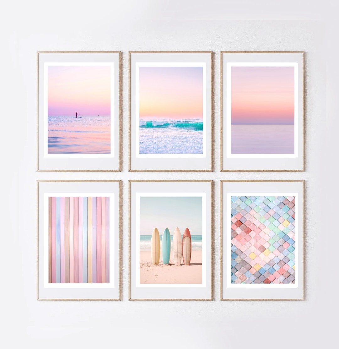Coastal Set of 6 | Pastel Surfing Wall Art | Aerial Photo of Ocean ...