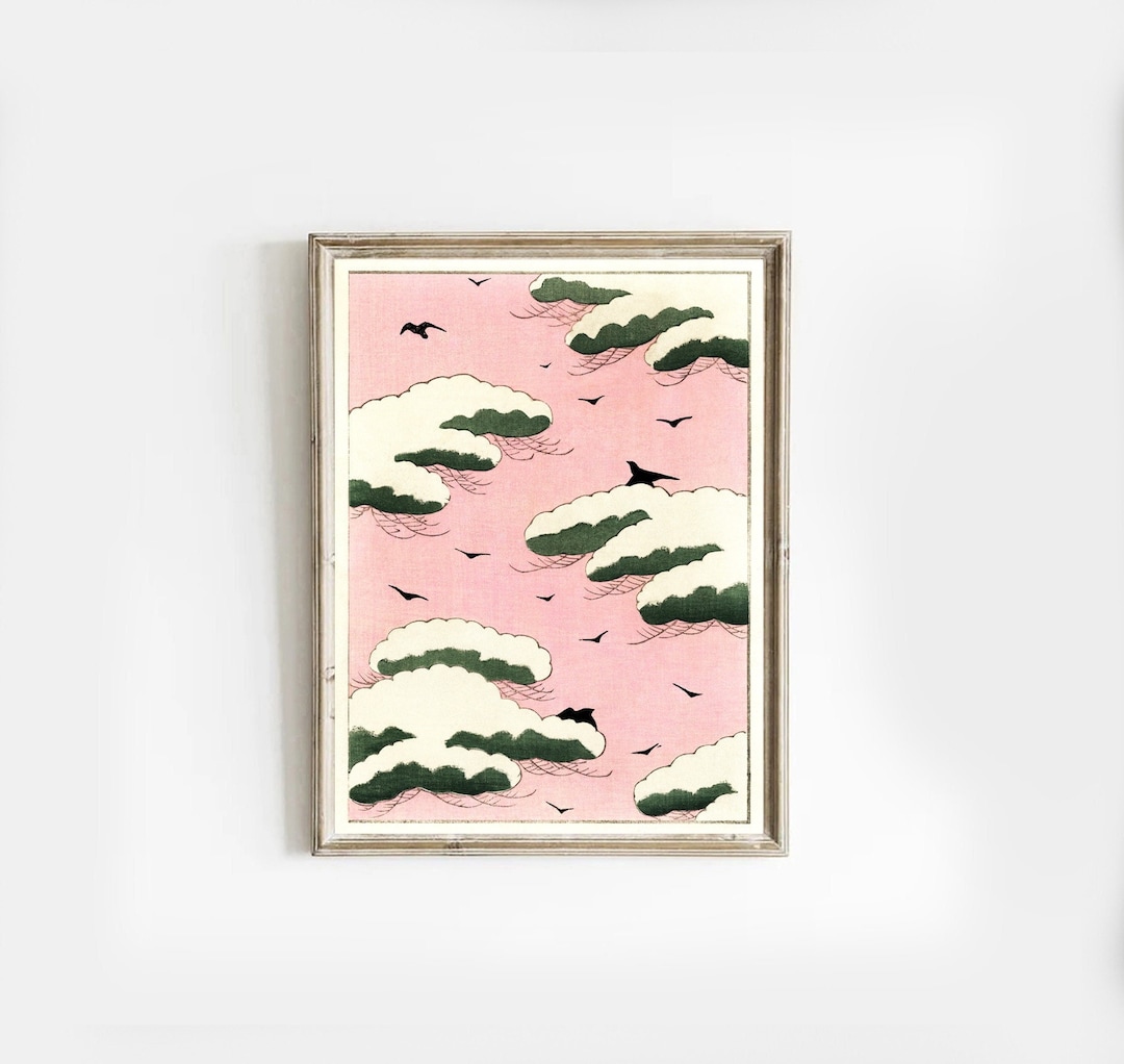 Vintage Japanese Art, Pink Sky Illustration, Bijutsu Sekai, Nursery ...