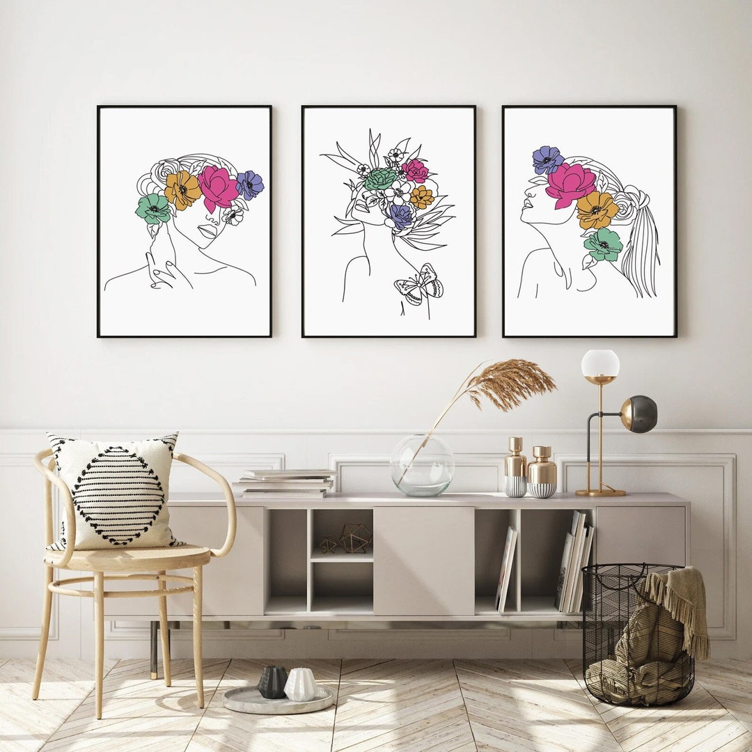 Minimalist Female Silhouette Wall Art | One Line Art Print Women With ...