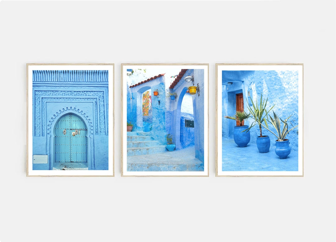 Moroccan Wall Prints in Blue | Arab City Poster Art Set | Boho ...