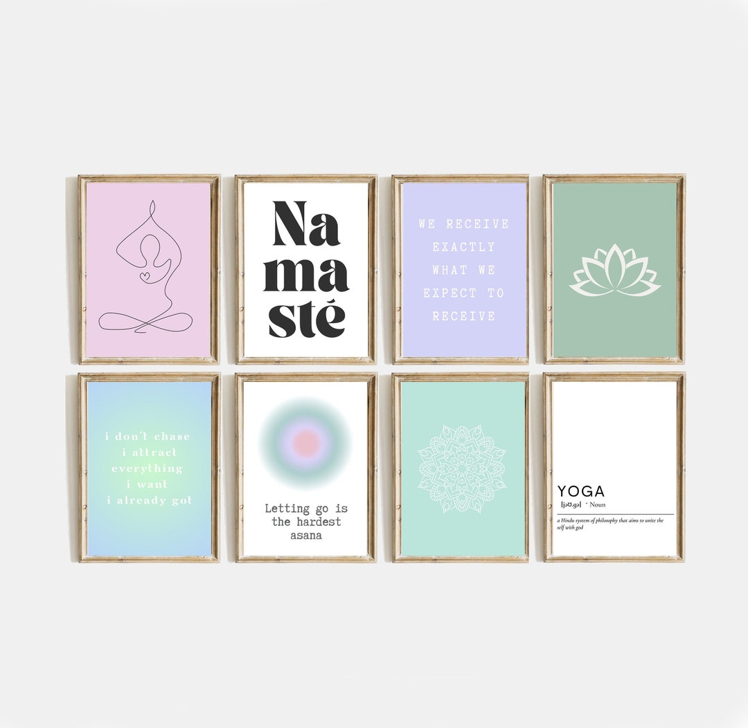Yoga Wall Art | Set of 8 PRINTABLES | Yoga Room Decor | Home Gym Decor ...
