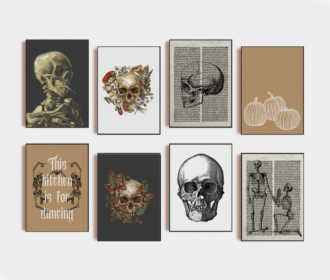 Halloween Decor Set of 8 PRINTABLES Vintage Skull Painting Halloween ...