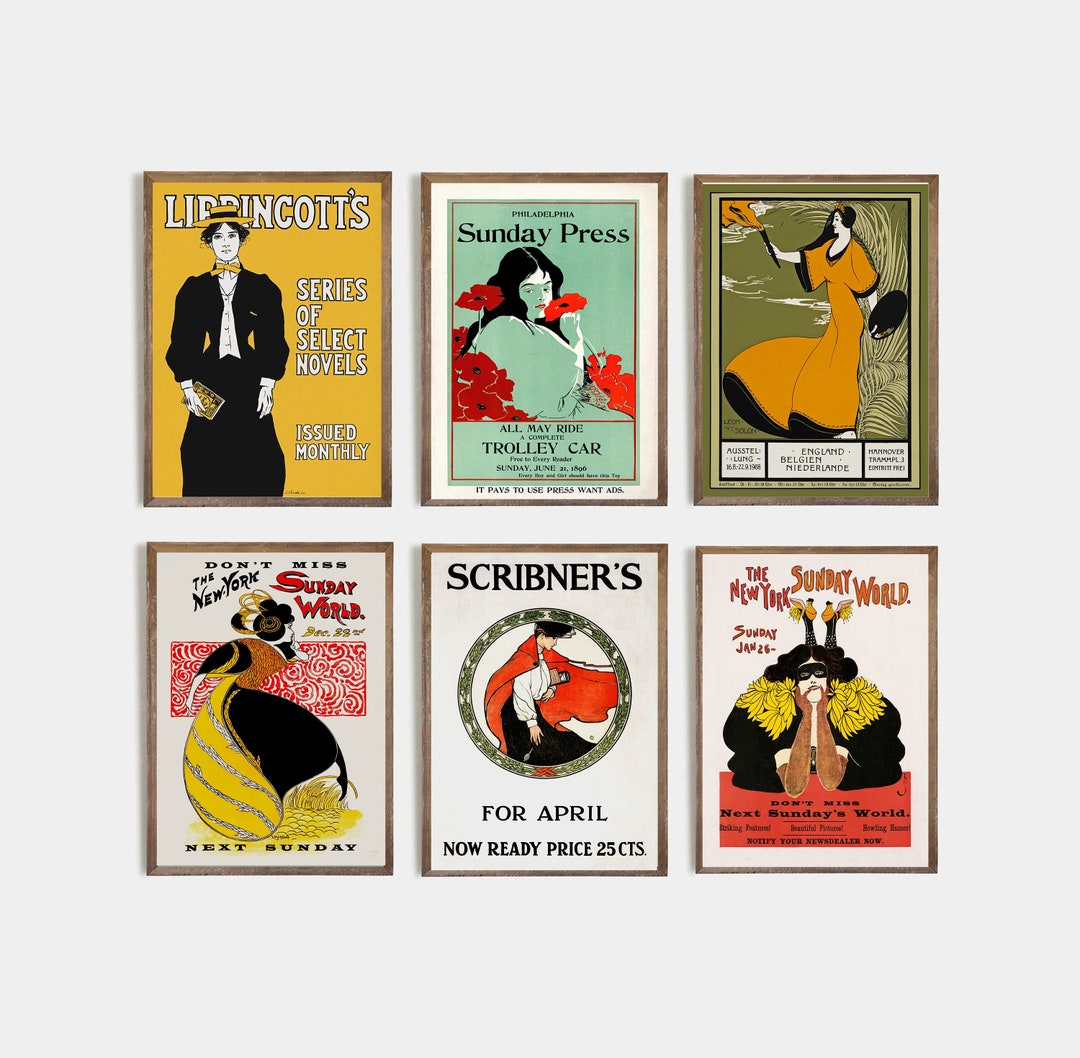 Set mit 6 Art-Deco-Shop-Postern, Retro-Posterdruck, Lippincott's ...