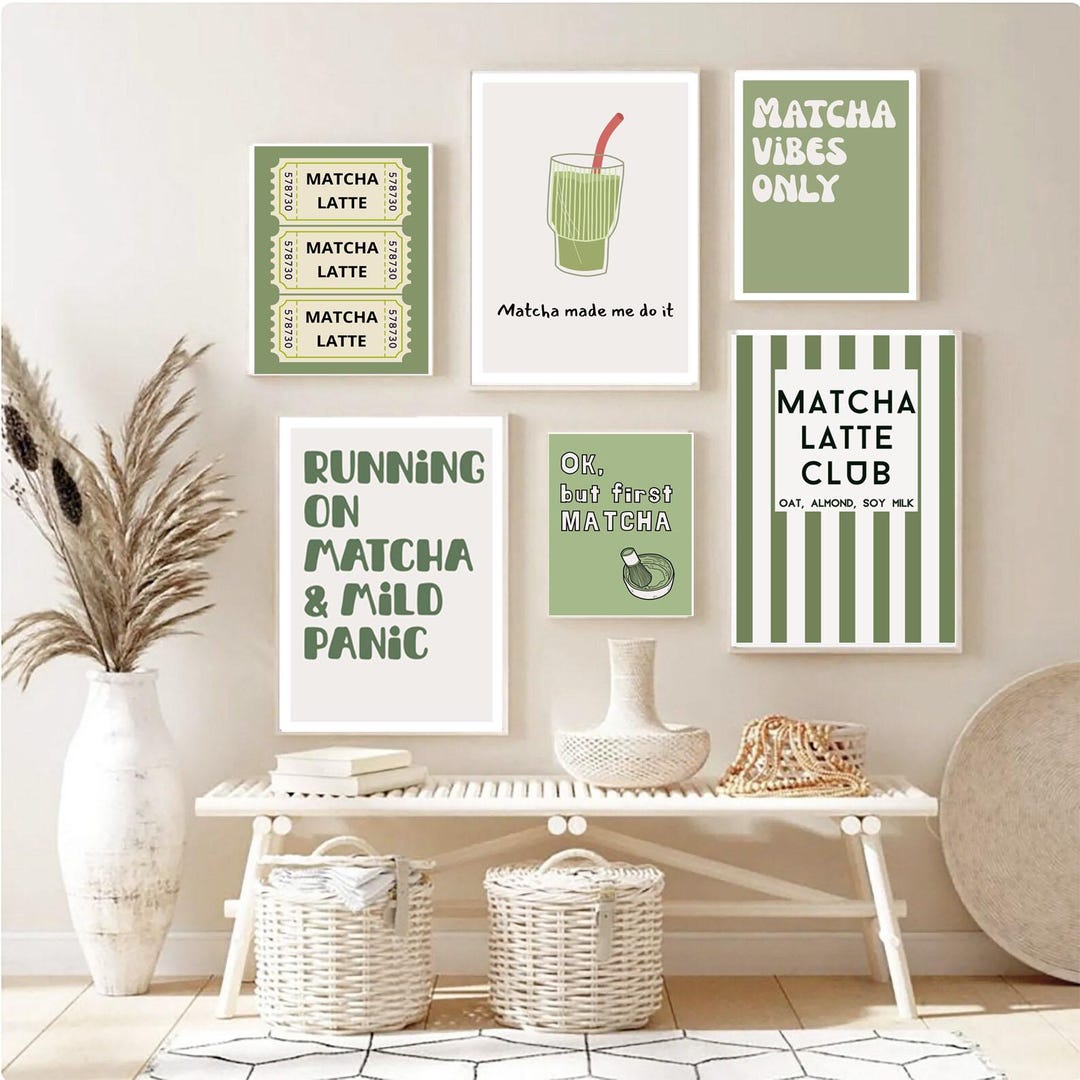 Matcha Wall Art Set | Funny Retro Matcha Prints for Kitchen or Coffee ...