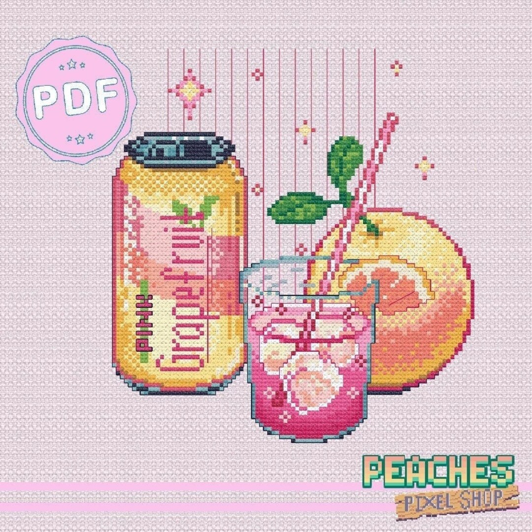 Grapefruit Soda Pop PDF Cross Stitch Pattern Summer Drinks - Etsy