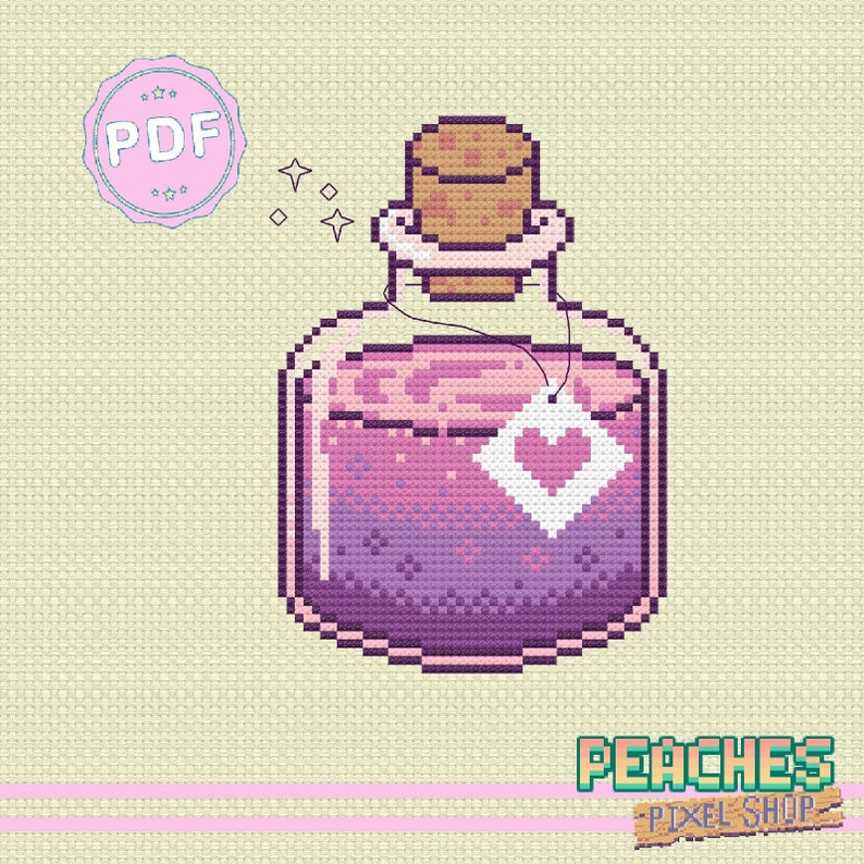 Love Potion PDF Cross Stitch Pattern Heart Elixir Pixel Art - Etsy