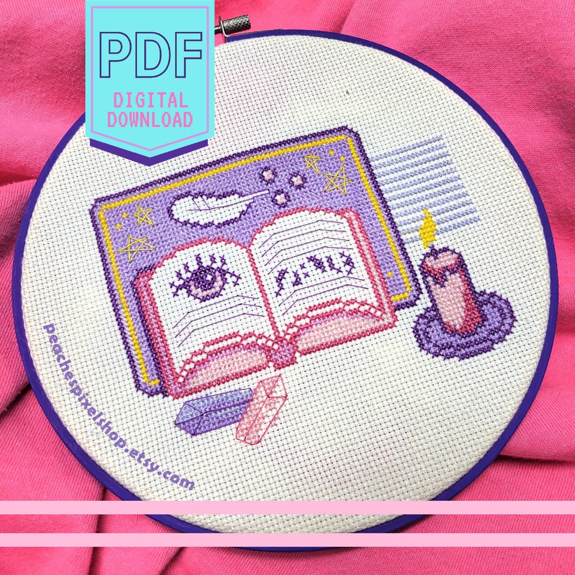 Magical Pink Spell Book PDF Cross Stitch Pattern - Digital Download - Etsy