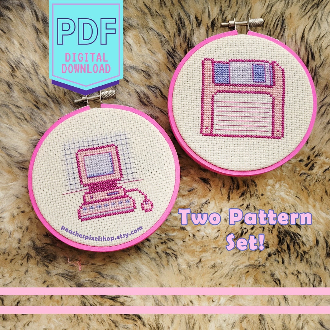 Retro Computer + Floppy Disc Set PDF Cross Stitch Pattern - Digital ...