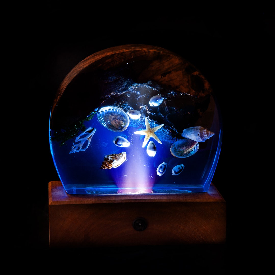 Sea Shell Epoxy Resin Night Light Epoxy Resin Wood Night Lamp Handmade ...