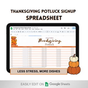 Thanksgiving Potluck Sign-up Spreadsheet | Editable Google Sheet ...