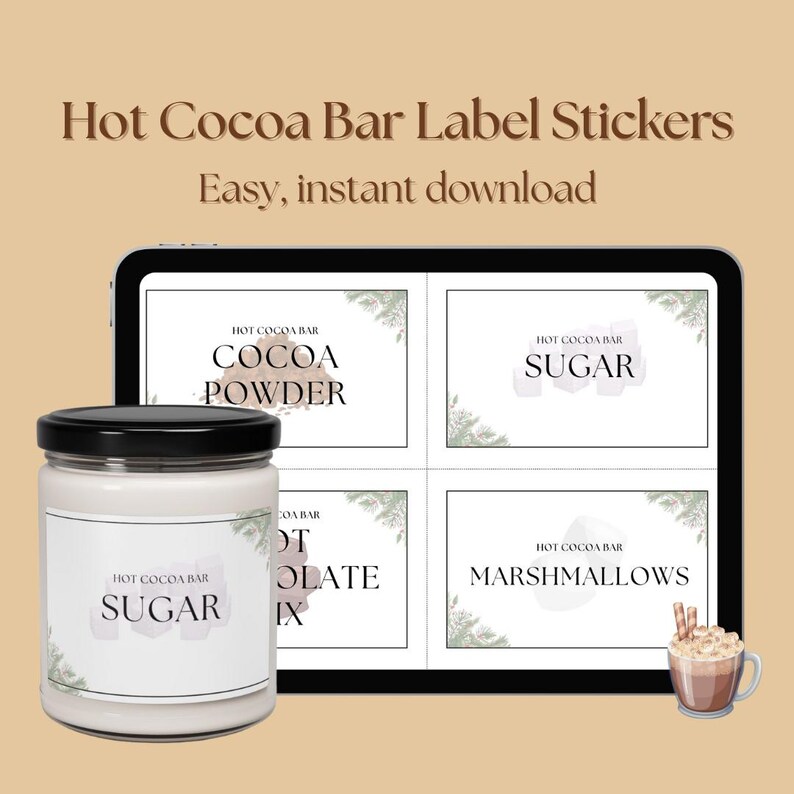 Hot Cocoa Bar Jar Labels: Printable Winter Party Stickers (PDF & PNG ...