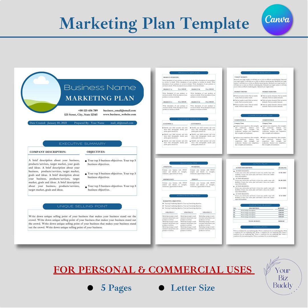Business Marketing Plan Template Marketing Planner for - Etsy