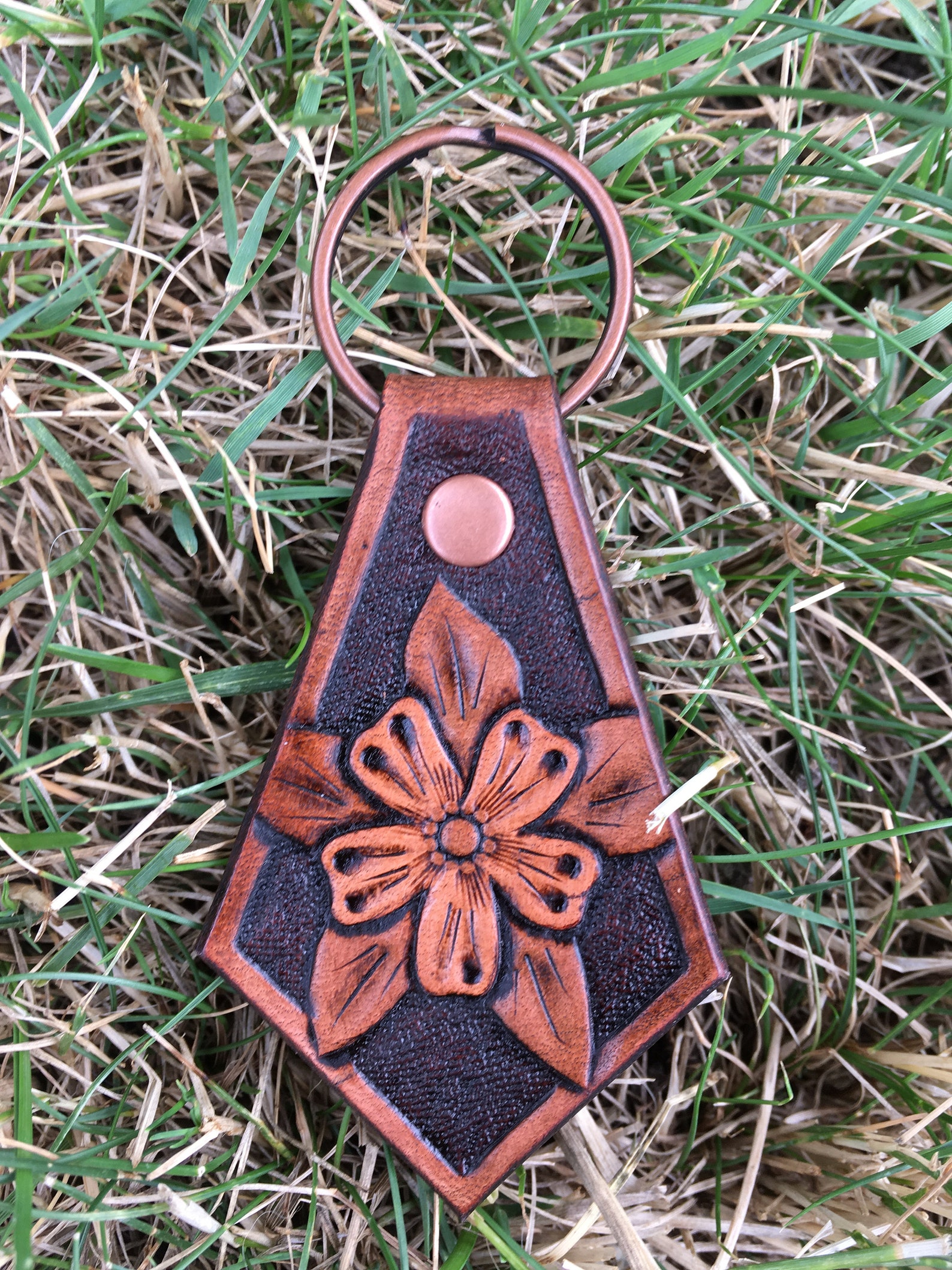 Wildflower Tooled Leather Keychain | Etsy