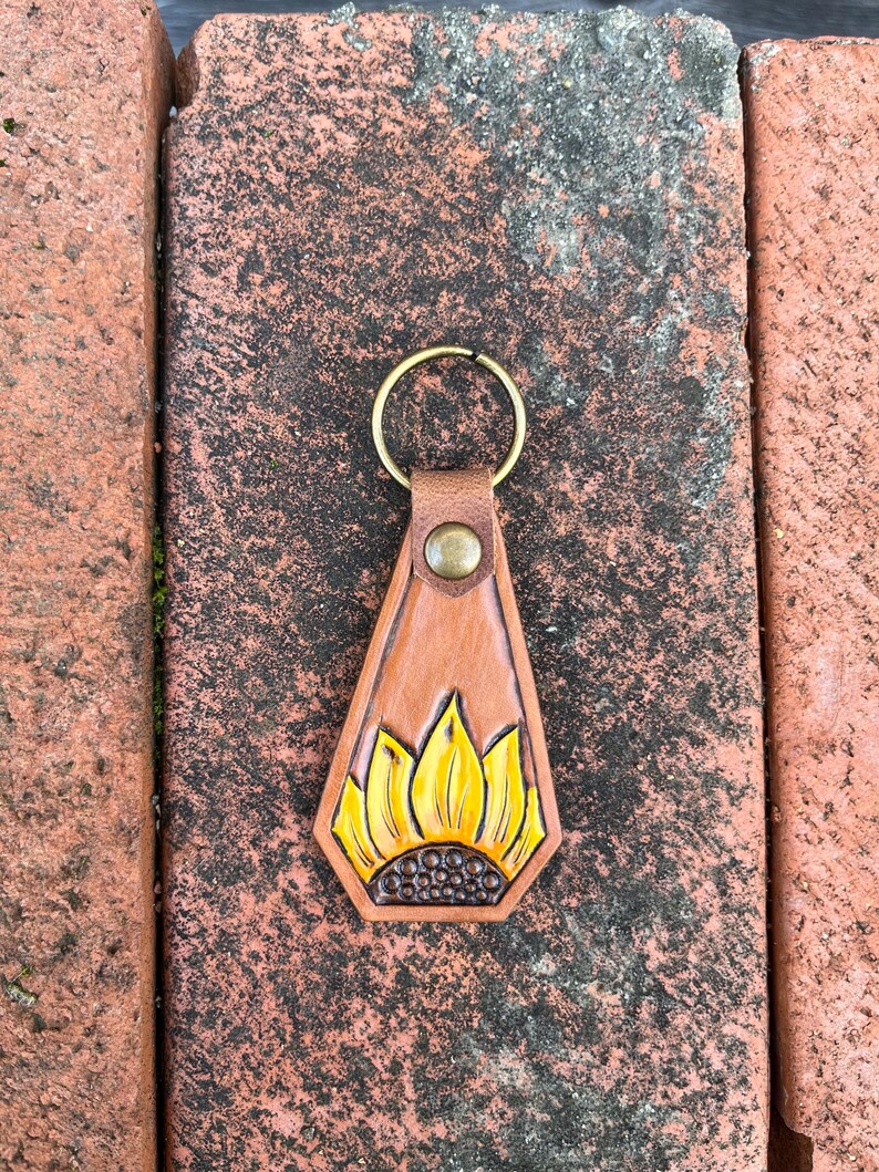 Wildflower Tooled Leather Keychain - Etsy