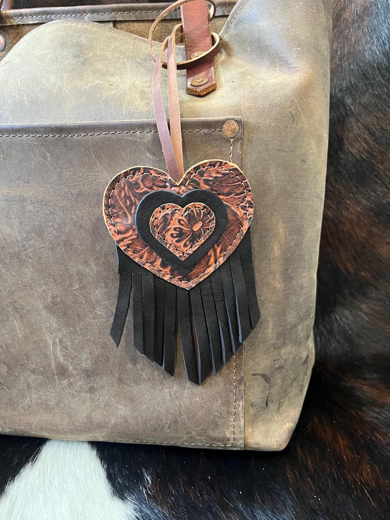 Handmade Leather Heart Bag Charm - Etsy