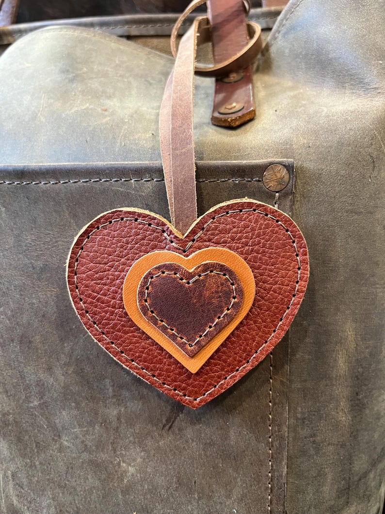 Handmade Leather Heart Bag Charm - Etsy