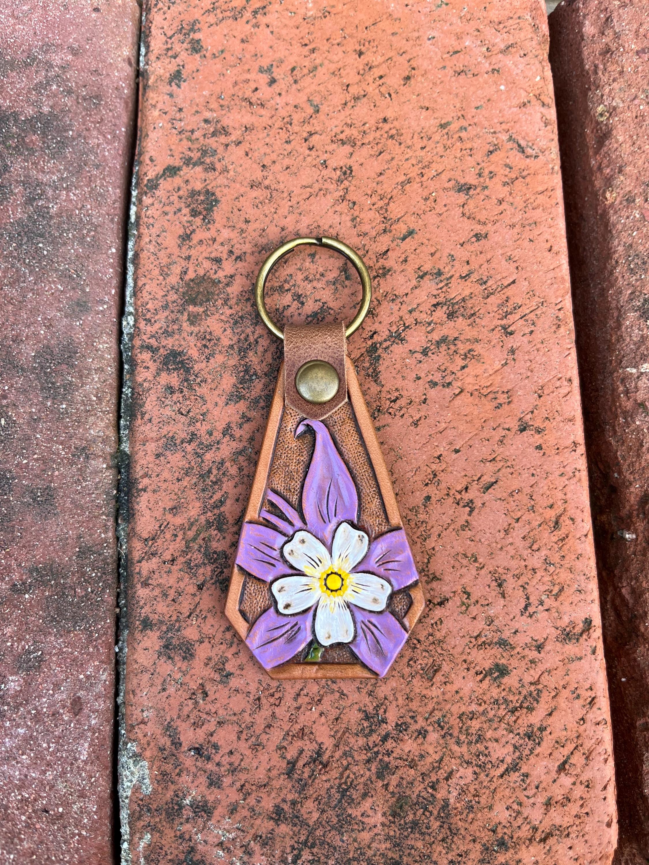 Wildflower Tooled Leather Keychain - Etsy