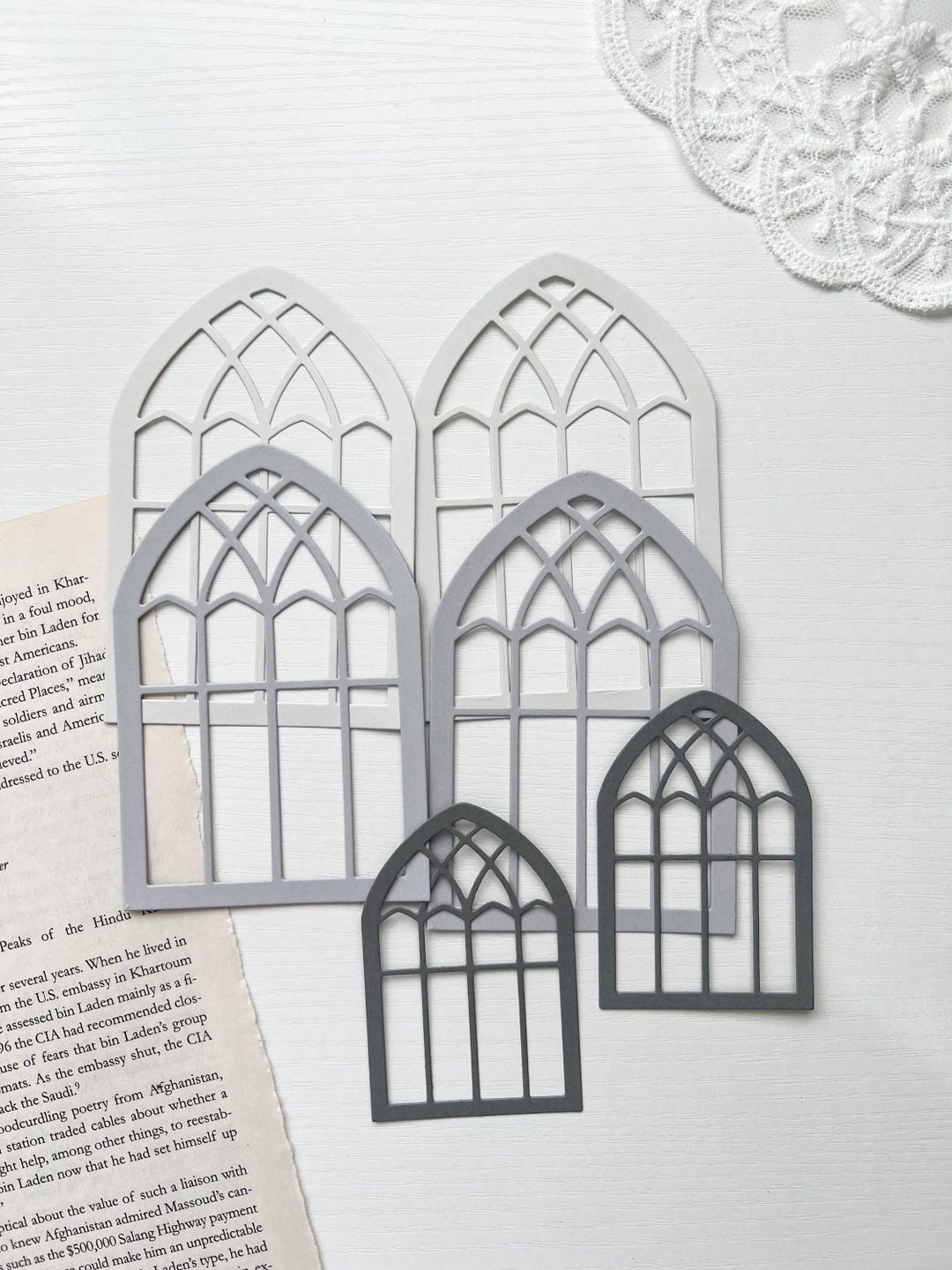 Set 6pcs Die Cut Cathedral Church Grey Tone Windows for Creative Junk ...