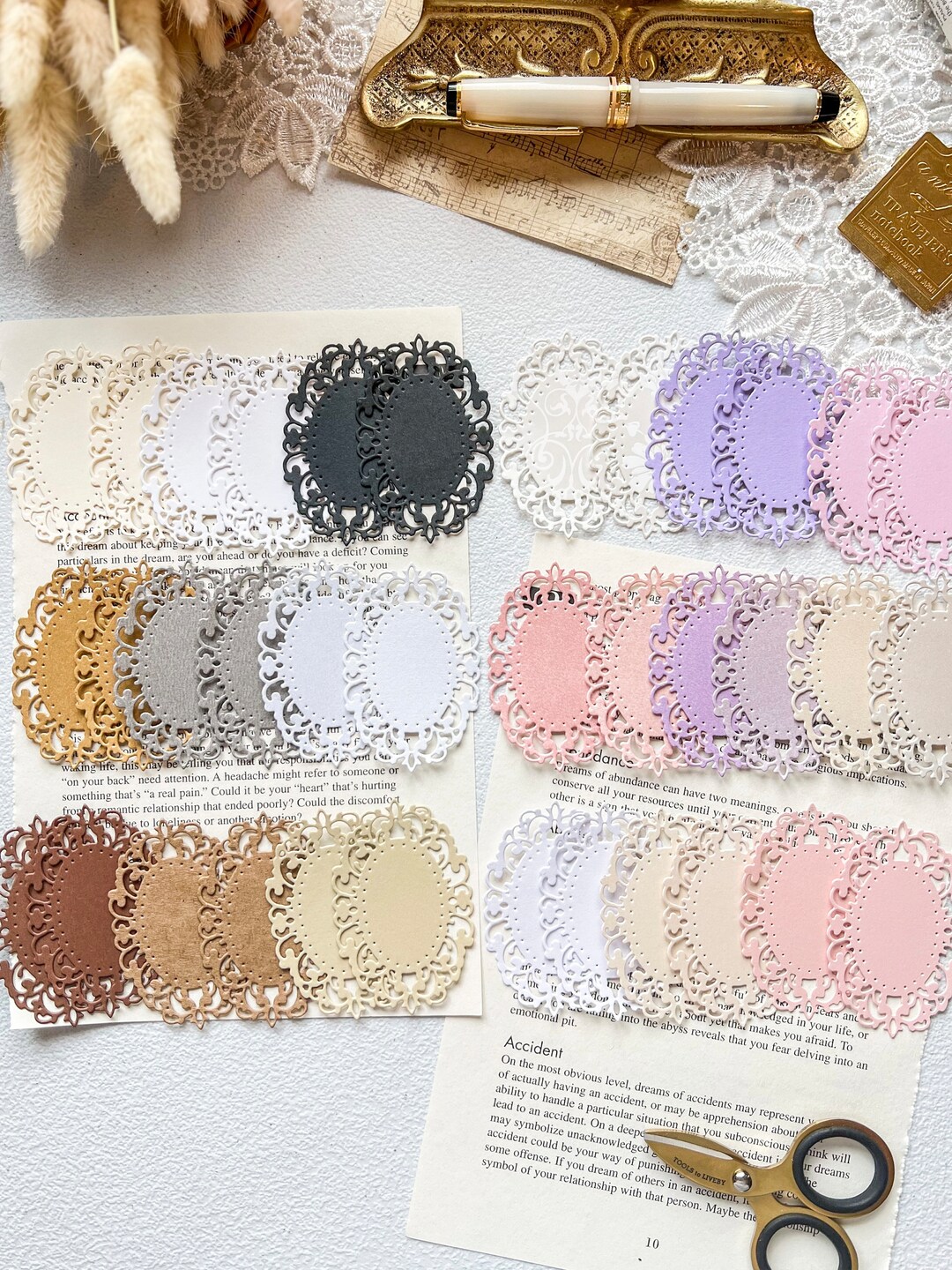 Set 6pcs Die Cut Small Oval Paper Doilies for Creating Journaling Card ...