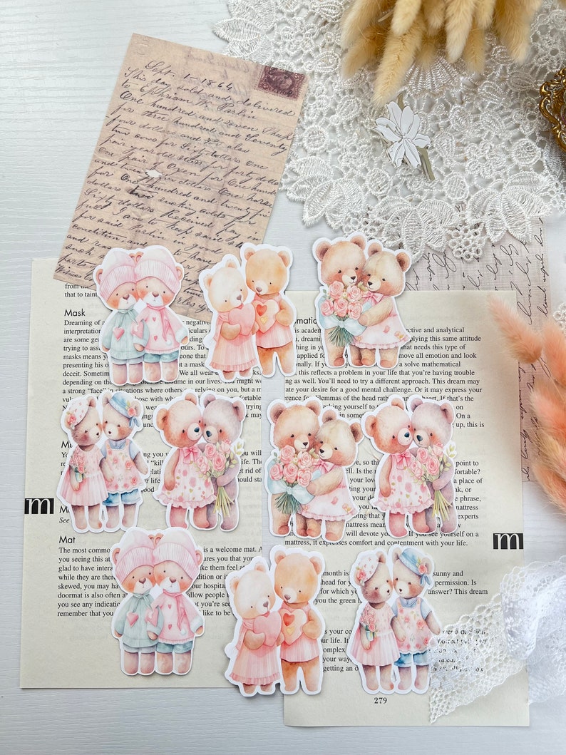 Set 5pcs Teddy Bear Couple Die Cuts Vinyl Stickers Creative Junk ...