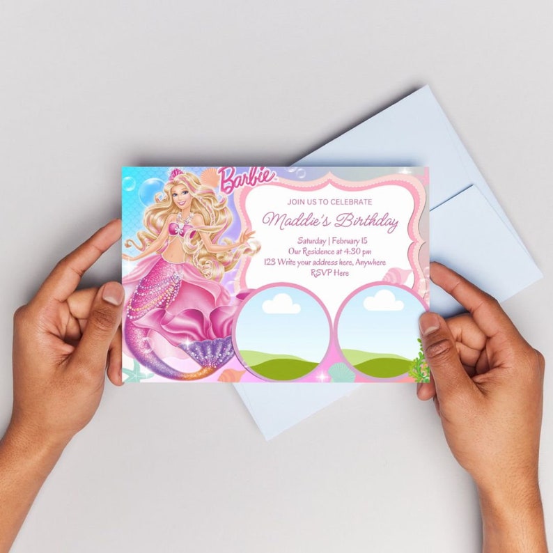 Editable Barbie Mermaid Birthday Invitation Template, Barbie Birthday ...