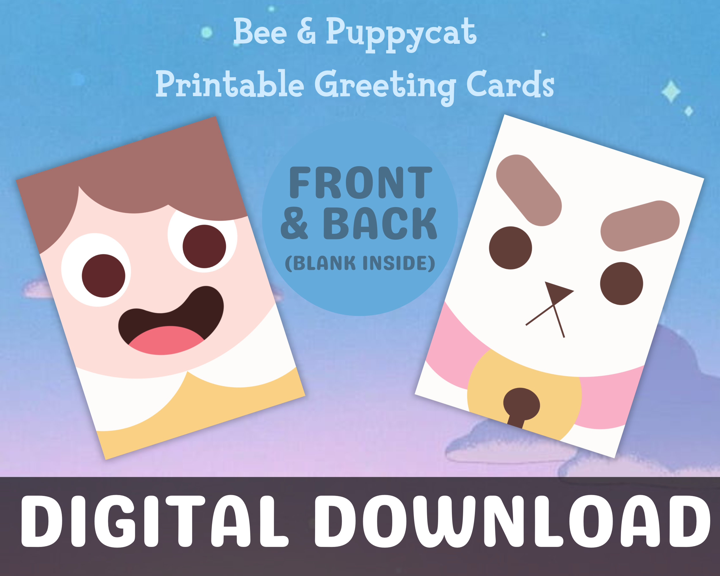 Printable Bee & Puppycat Birthday/greeting Cards, 5 X 7 Instant Digital ...