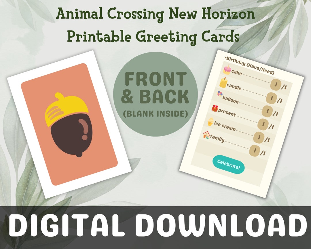 Printable Animal Crossing New Horizon DIY Recipe Birthday/greeting ...